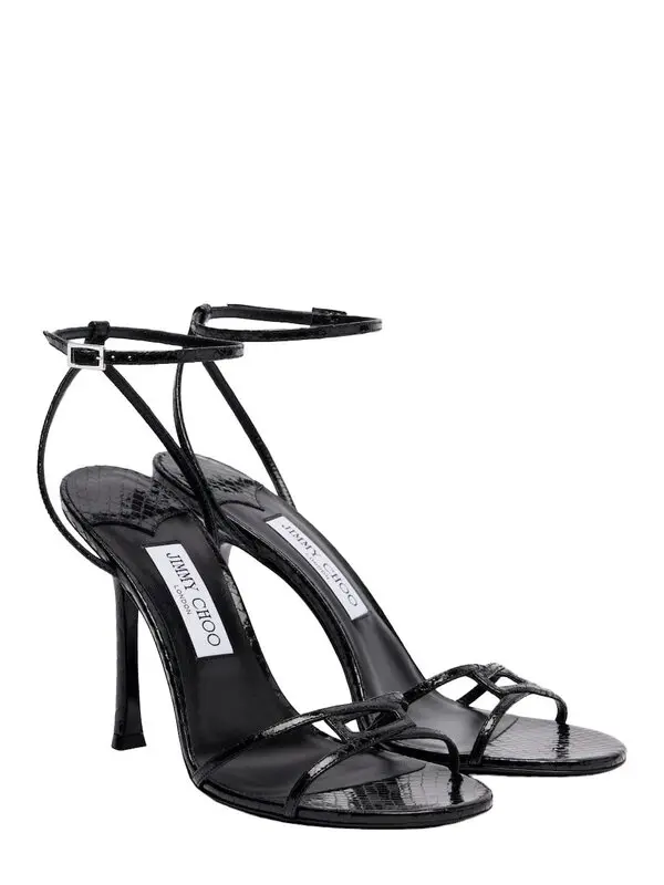 JIMMY CHOO Leo 100 Leather Sandals - Black