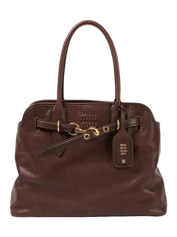 Miu Miu Large Leather Shoulder Bag - Brown