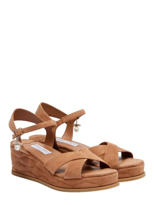 JIMMY CHOO Astra 60 Suede Wedge Sandals - Brown