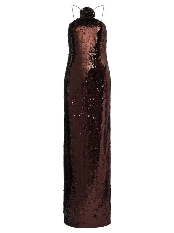 Magda Butrym Floral-appliqué Maxi Dress - Brown