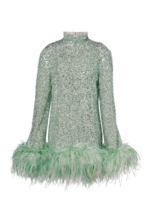 TALLER MARMO Gina Sequined Feather-trimmed Minidress - Green