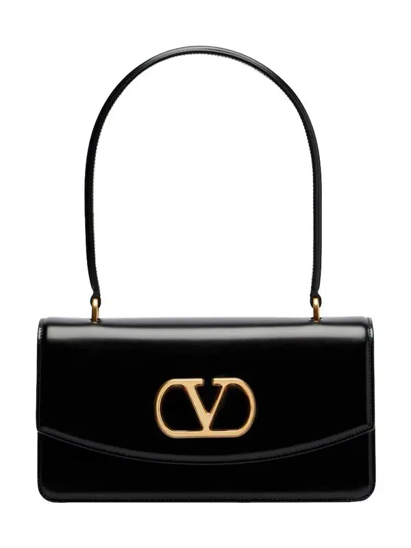 Valentino Garavani Vain Small Vlogo Leather Shoulder Bag - Black