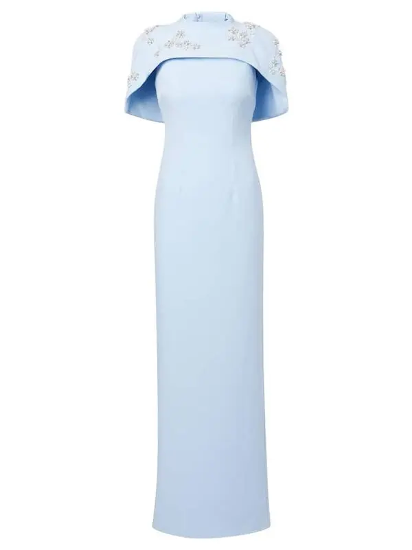 Safiyaa Embellished Caped Gown - Blue