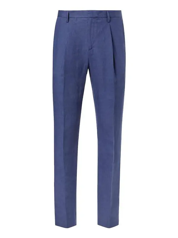 Sunspel Pleated Linen Straight Pants - Blue