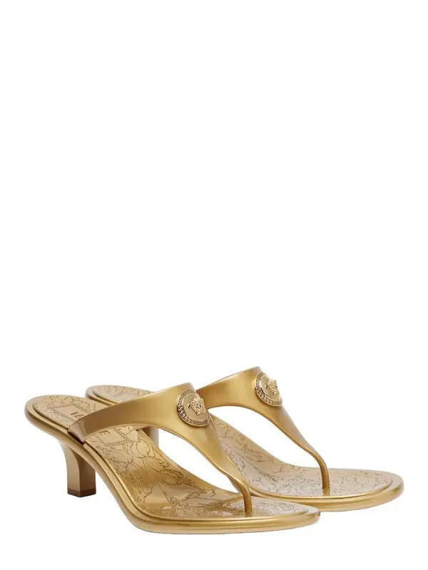 Versace Alia 55 Metallic Thong Sandals - Gold