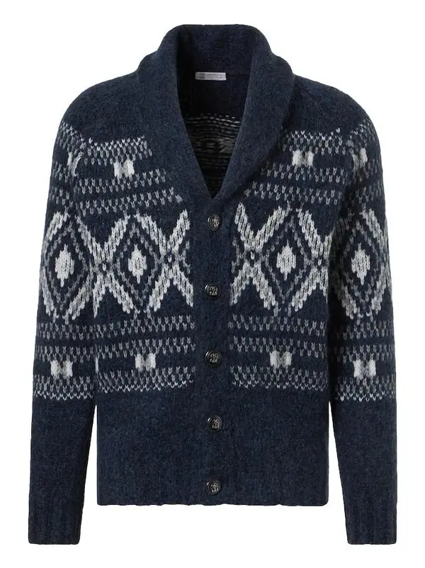 Brunello Cucinelli Fair Isle Alpaca Wool-blend Cardigan - Blue