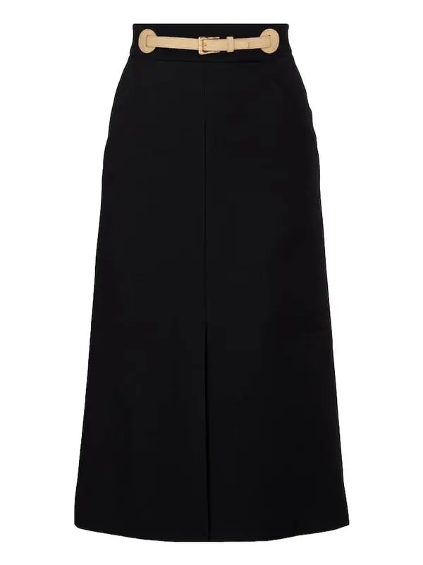 Valentino Garavani Belted Wool And Silk Midi Skirt - Black
