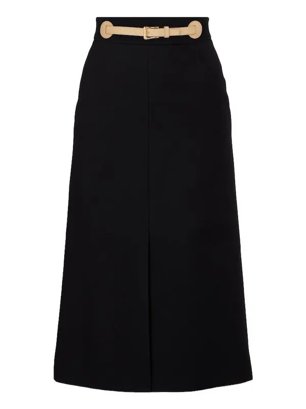 Valentino Garavani Belted Wool And Silk Midi Skirt - Black