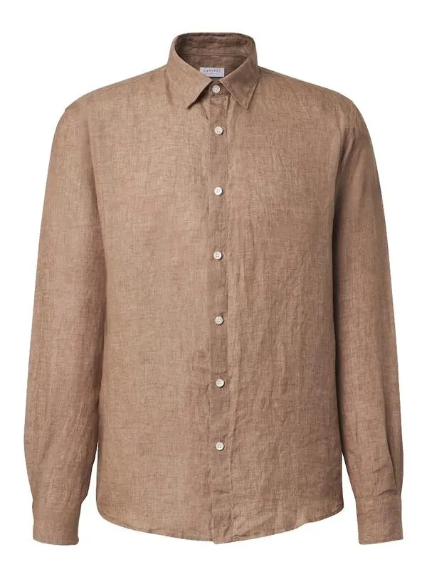 Sunspel Linen Shirt - Brown