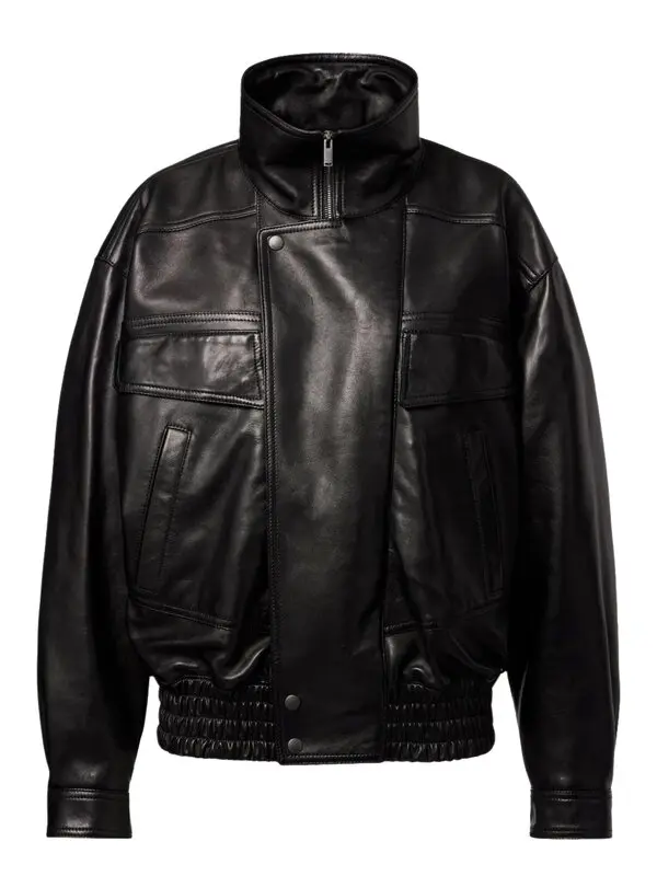 Saint Laurent Leather Bomber Jacket - Black