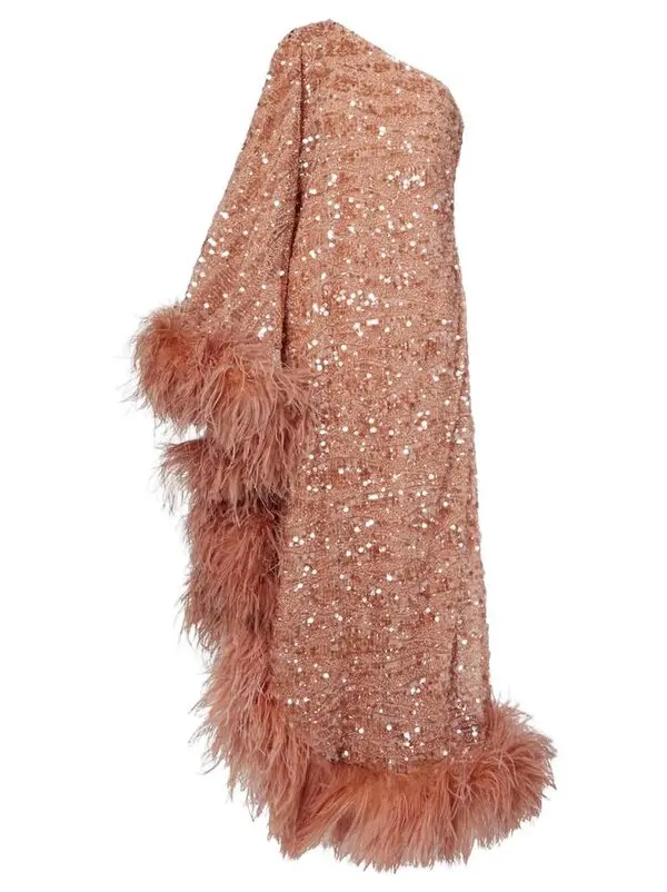 TALLER MARMO Ubud Feather-trimmed Sequined Gown - Pink