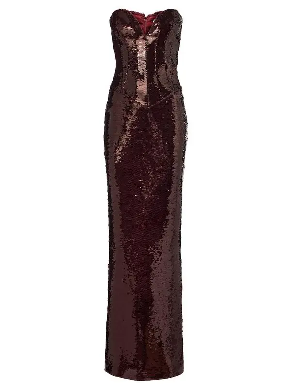 THE NEW ARRIVALS ILKYAZ OZEL Azzurra Sequined Corset Gown - Burgundy
