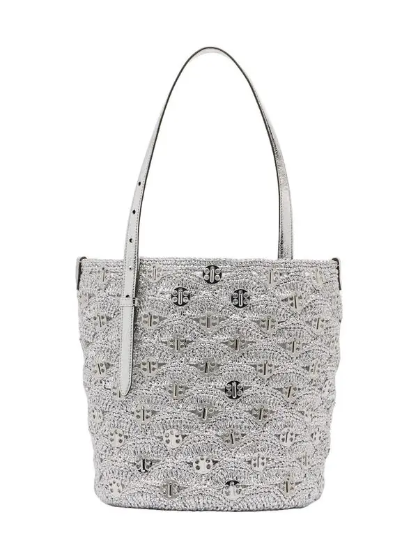 Rabanne Embellished Lamé Raffia Tote Bag - Silver