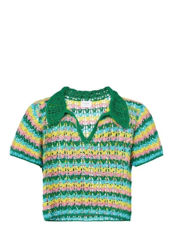 Anna Kosturova Striped Crochet Polo Shirt - Green
