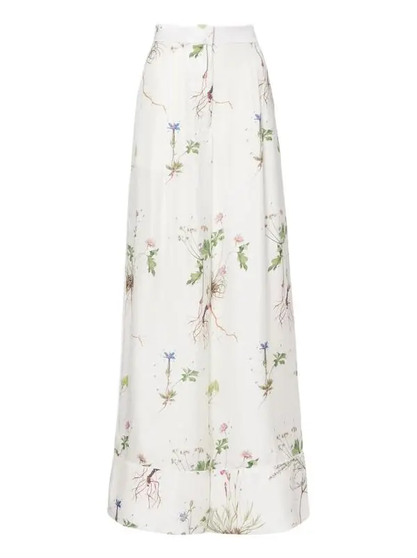 Erdem Floral Printed Wide-leg Pants - White