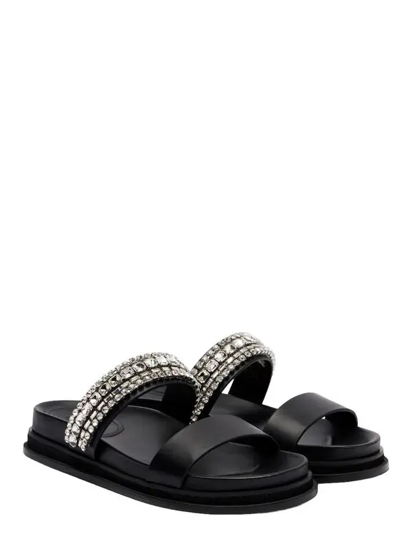 JIMMY CHOO Jadi Crystal-embellished Leather Slides - Black