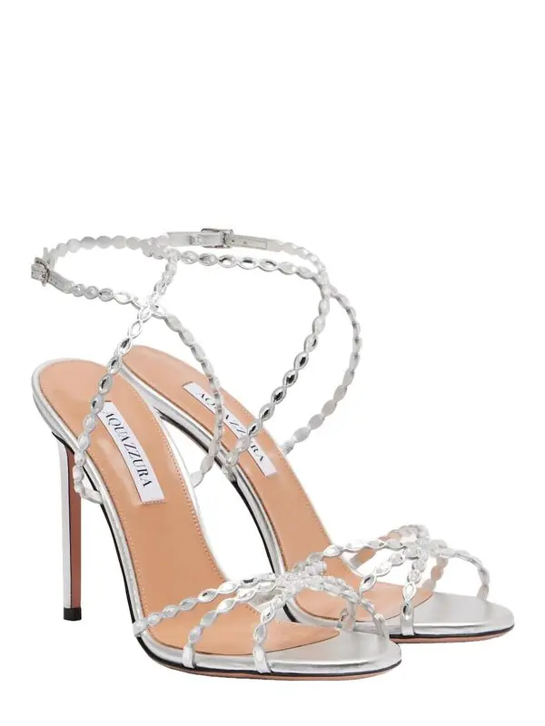 AQUAZZURA Love Struck 105 Embellished Leather Sandals - Silver