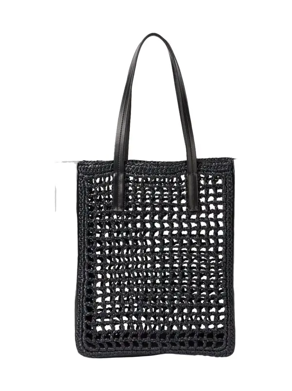 Khaite Small Leather-trimmed Raffia Tote Bag - Black