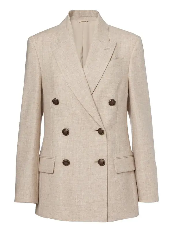 Brunello Cucinelli Wool And Cashmere Double-breasted Blazer - Beige
