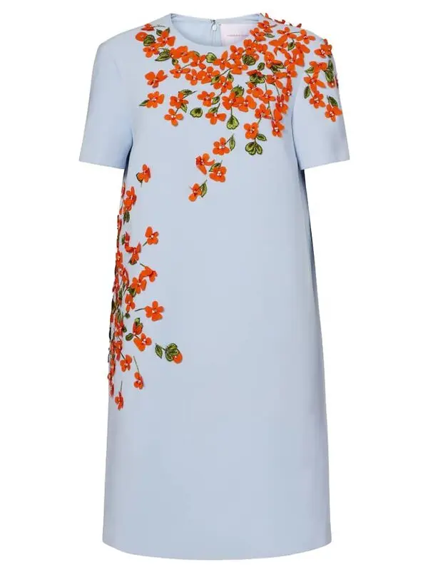 Carolina Herrera Floral-appliqué Crêpe Shift Dress - Blue