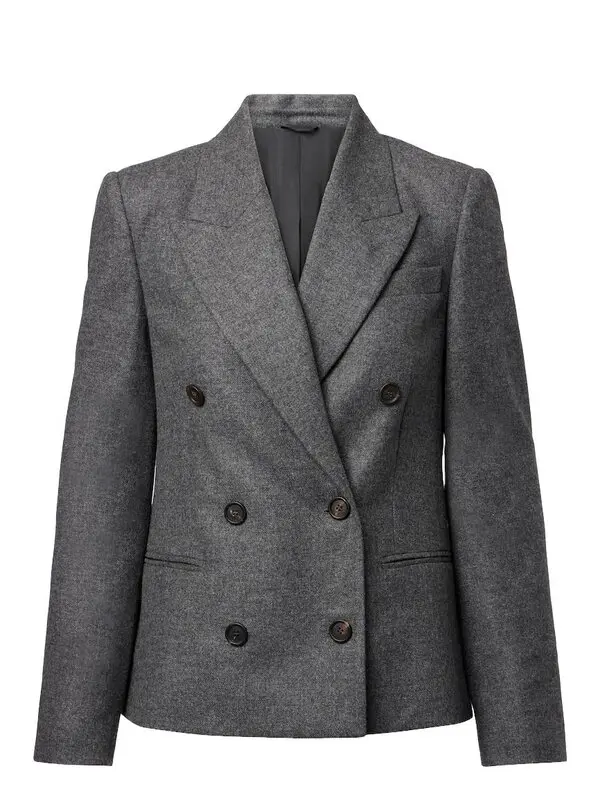 Brunello Cucinelli Wool And Cashmere Double-breasted Blazer - Grey