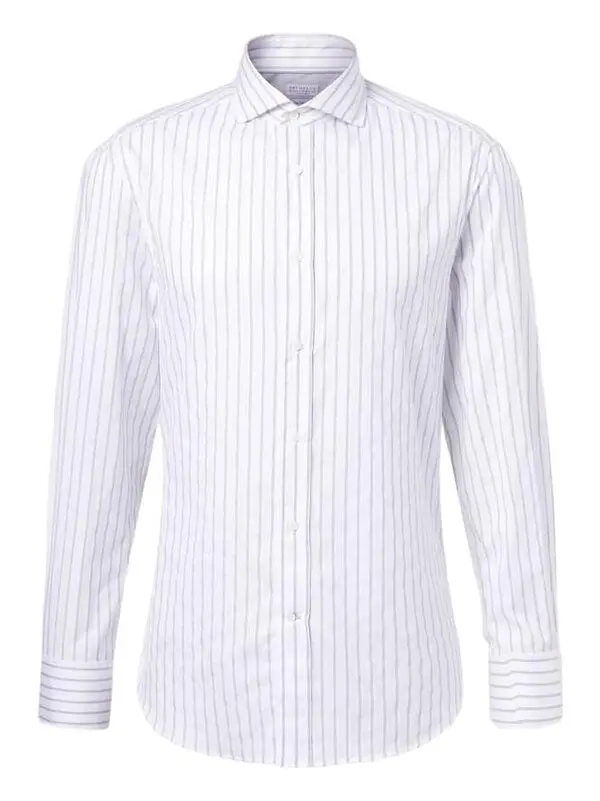 Brunello Cucinelli Striped Cotton Poplin Shirt - White
