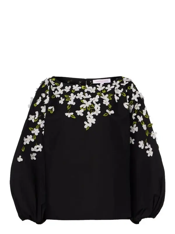 Carolina Herrera Floral-appliqué Cotton-blend Top - Black
