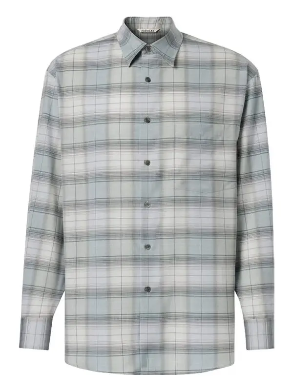 Auralee Checked Wool Shirt - Blue