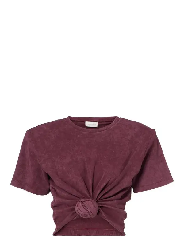 Magda Butrym Cropped Cotton-blend T-shirt - Burgundy