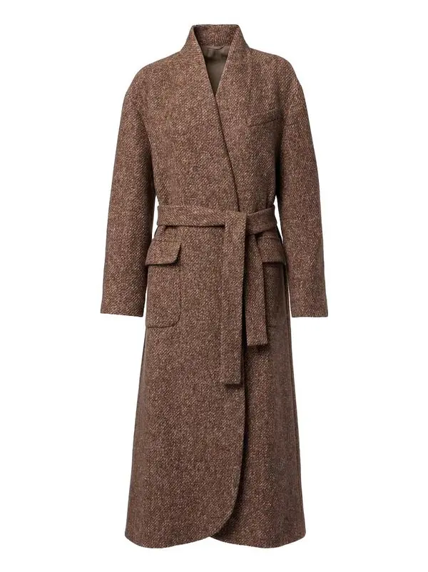 Brunello Cucinelli Belted Wool And Cashmere Overcoat - Brown