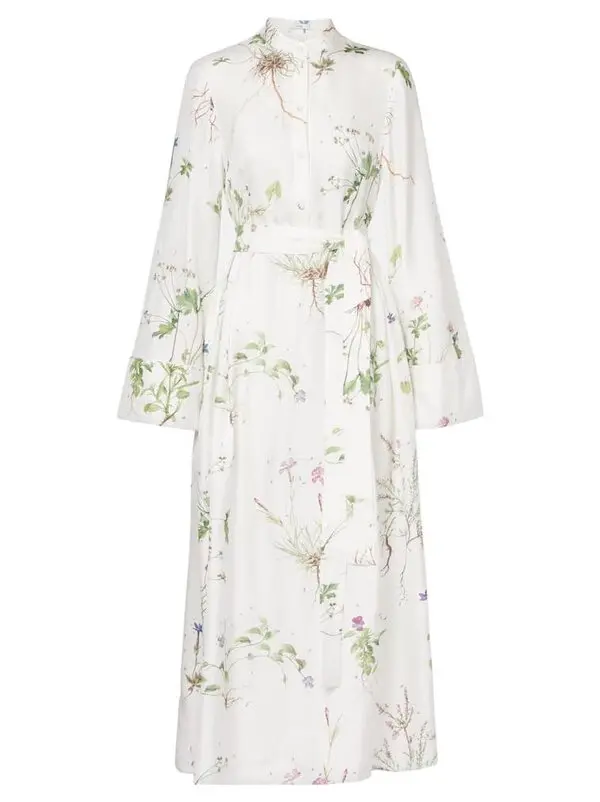 Erdem Floral Printed Silk Midi Dress - White