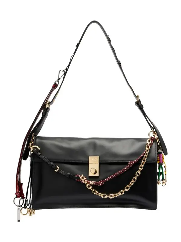 Prada Large Leather Shoulder Bag - Black
