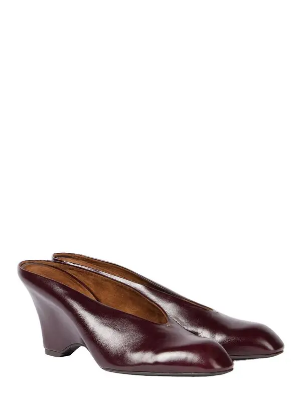 Khaite Colt 75 Leather Wedge Mules - Burgundy