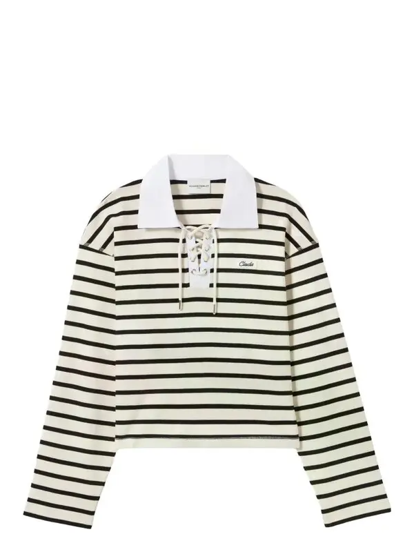 Claudie Pierlot Striped T-shirt With Lace-up Detail - Neutrals
