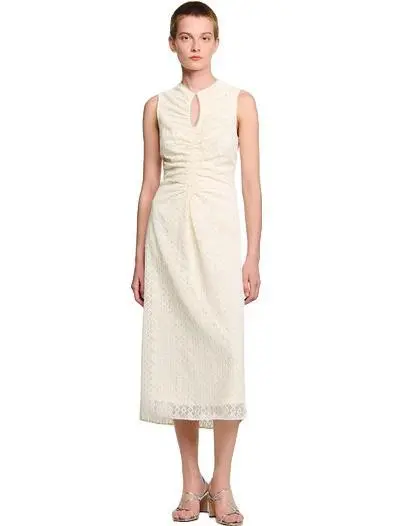Sandro Lace Keyhole Maxi Dress - Neutral / White