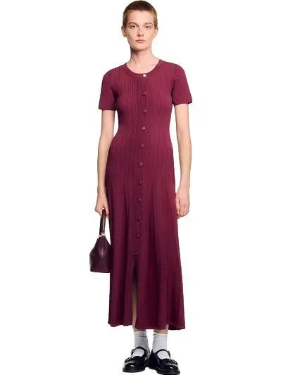 Sandro Knit Maxi Dress - Burgundy