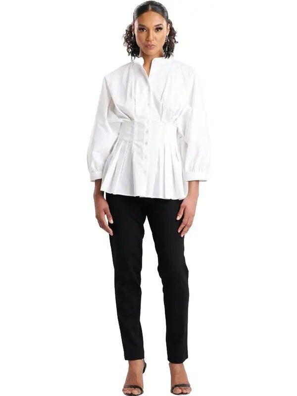 Natori Cotton Poplin Pleated Shirt - White