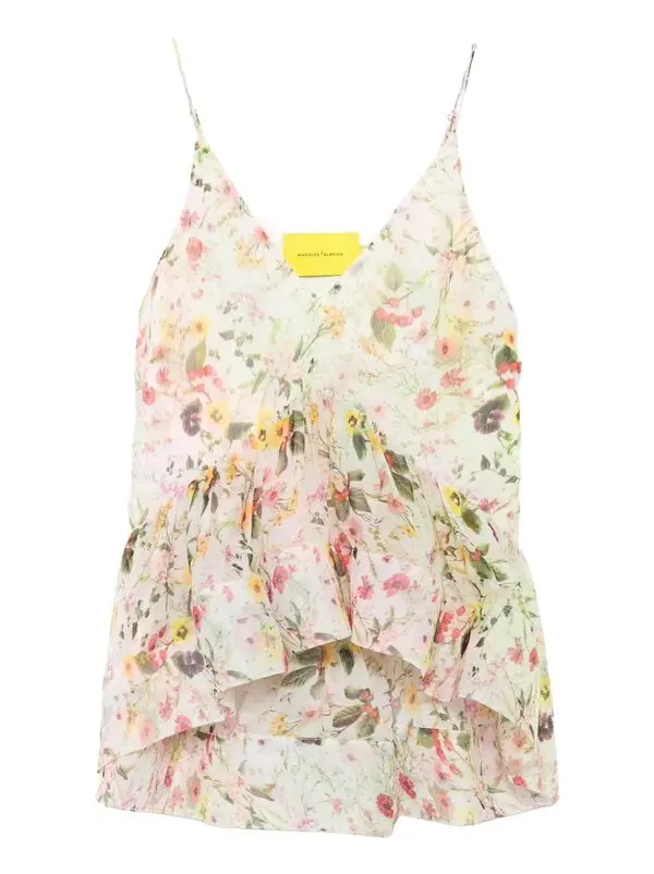 MARQUES' ALMEIDA Printed Chiffon Top - White