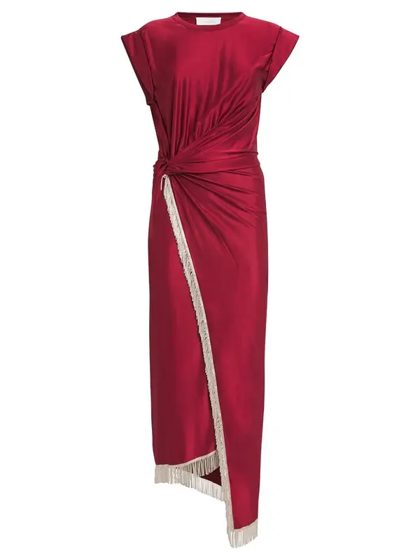 Rabanne Tasselled Ring-gathered Midi Dress - Red