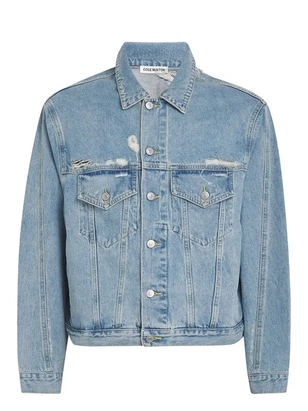 COLE BUXTON Distressed Denim Trucker Jacket - Blue