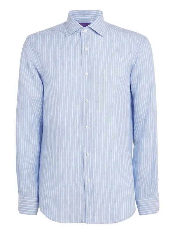 Ralph Lauren Purple Label Linen Stripe Shirt - Blue
