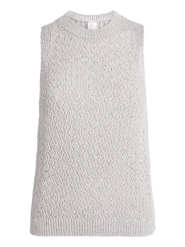 Eleventy Linen-blend Sequin-embellished Sweater Vest - Grey