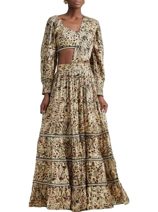 HOLICHIC Kiara Metallic Leopard Print Lehenga Set - Brown