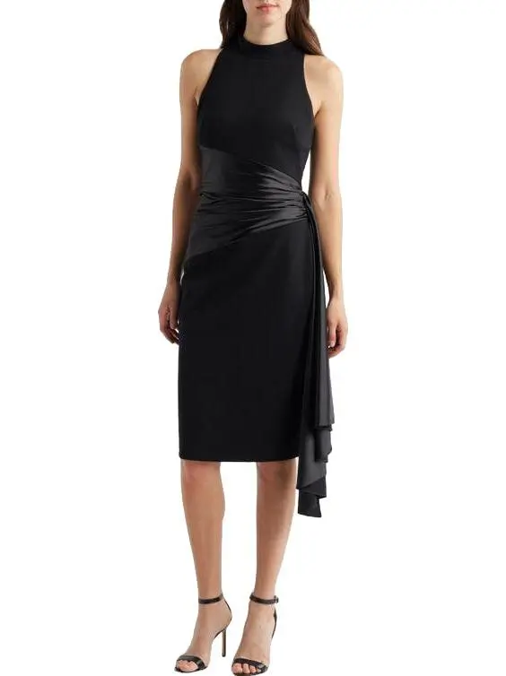 Eliza J Mixed Media High Neck Sheath Dress - Black