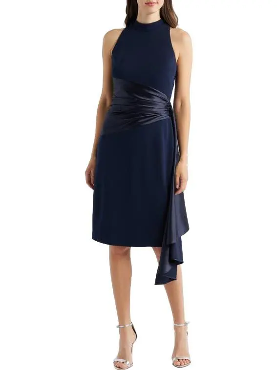 Eliza J Mixed Media High Neck Sheath Dress - Navy