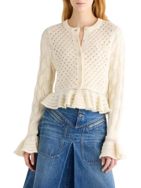 Chloé Mixed Pointelle Stitch Cardigan - Iconic Milk