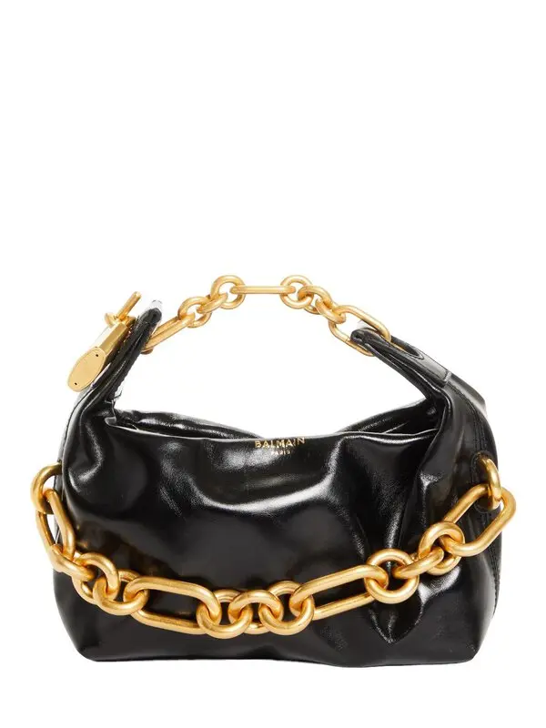 Balmain Mini Sync Leather Top Handle Bag - Black