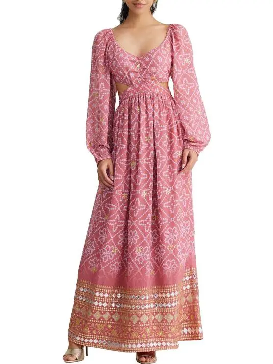 HOLICHIC Eden Beaded Bandhani Print Maxi Dress - Pink
