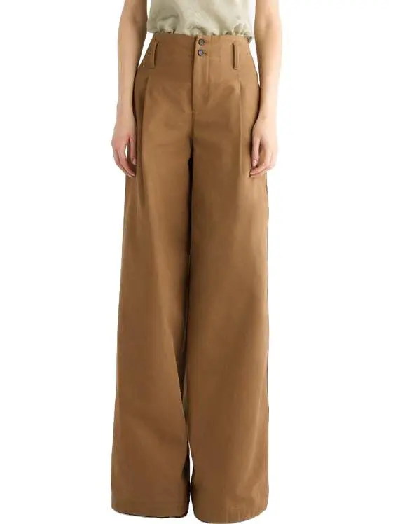Chloé Garment Dye Organic Cotton Canvas Wide Leg Pants - Mustard Brown