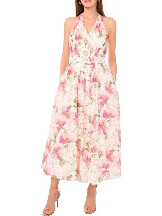 CECE DUPRAZ Floral Cotton Halter Maxi Dress - Primrose Pink
